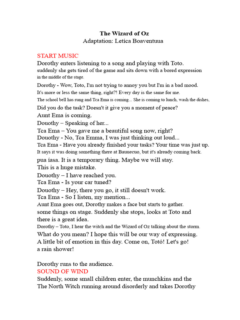 The Wizard of Oz Adapted | PDF | Dorothy Gale | Scarecrow (Oz)