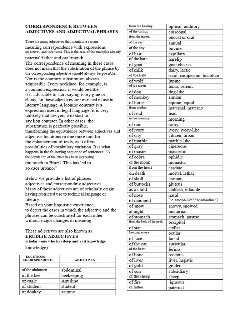 Correspondence Between Adjectives and Adjectival Phrases | PDF | Adjective