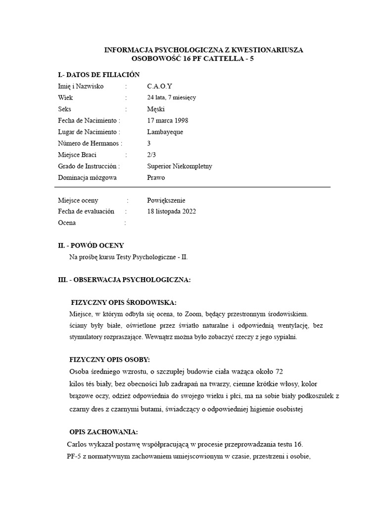 Raport Model 16PF | PDF