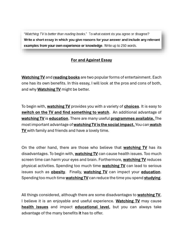 Pros and Cons of Watching TV vs. Reading | PDF