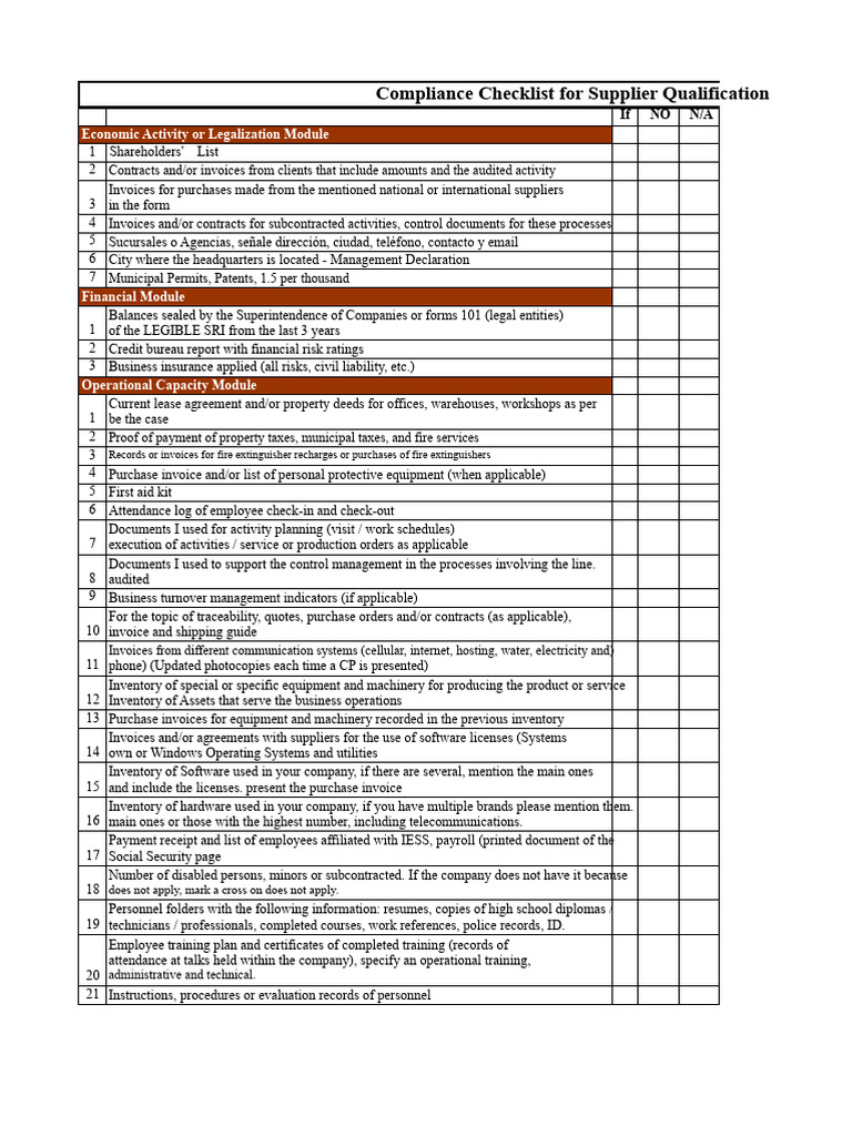 Supplier Qualification Checklist Updated January 2015 | PDF ...