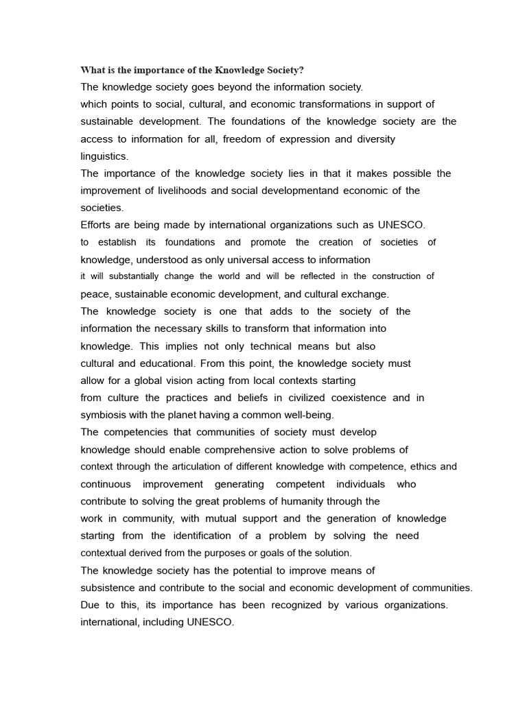What Is The Importance of The Knowledge Society | PDF | Knowledge ...