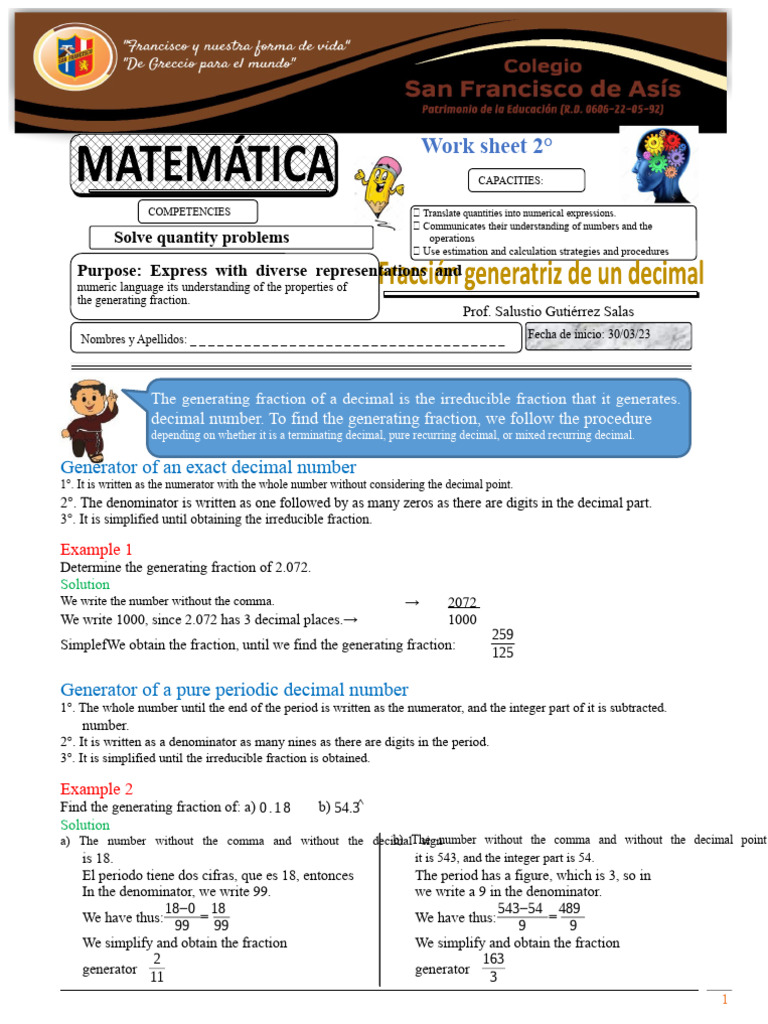 6 Generating fraction 2nd (2) | PDF | Decimal | Numbers