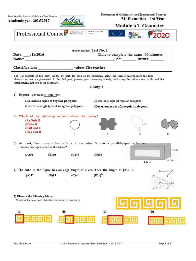 test1-A1-A | PDF | Volume | Mathematics