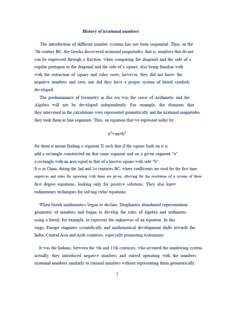 History of The Irrationals | PDF | Numbers | Mathematics