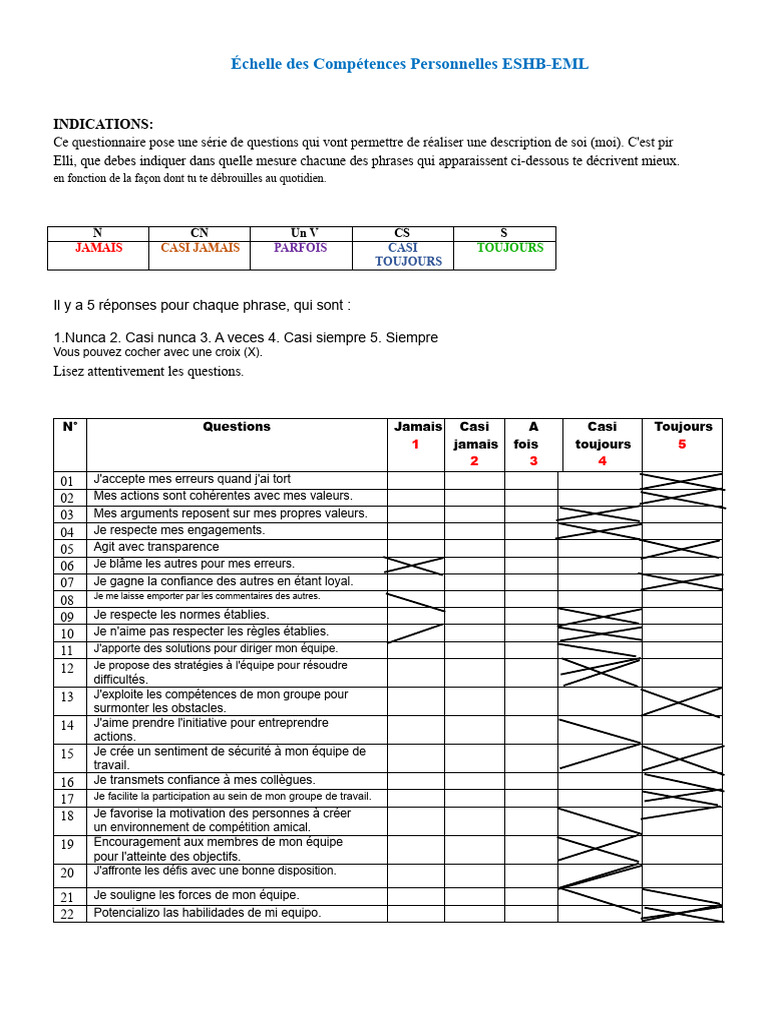 Échelle des Compétences Personnelles ESHB-EML | PDF | Direction ...