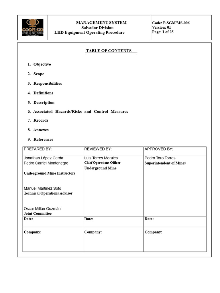 LHD Equipment Procedure. | PDF | Regulatory Compliance | Personal ...