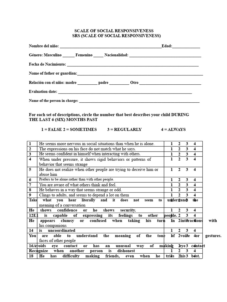 Social Responsiveness Scale | PDF | Behavioural Sciences ...