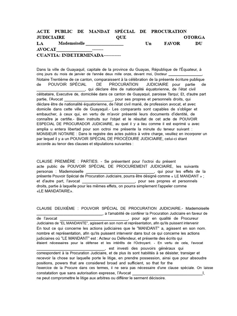 Mandat de Procuration Judiciaire Équateur | PDF | Avocat | Justice