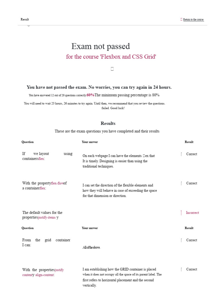 Final Exam Questions Flexbox and CSS Grid Course _ OW Academy | PDF ...
