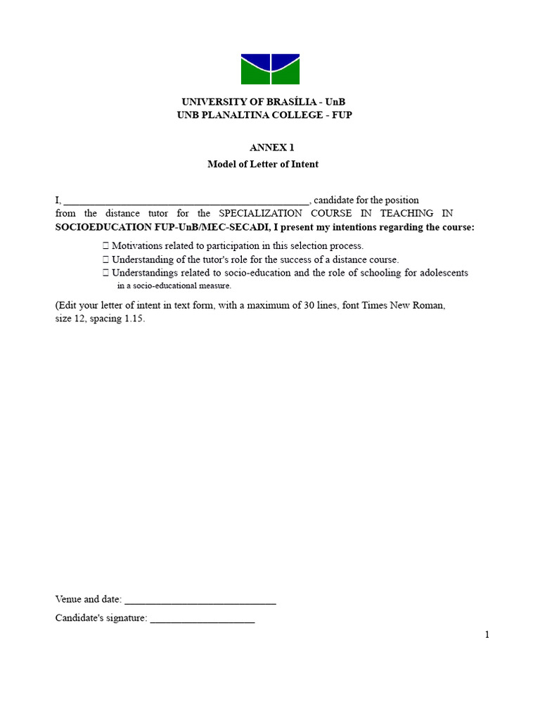 Annex 1 Model of Letter of Intent | PDF