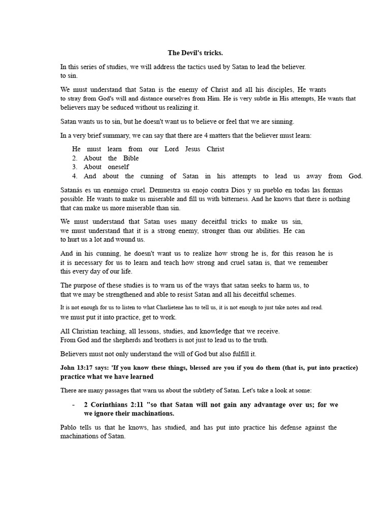 Understanding Satan's Deceptive Tactics | PDF | Satan | Sin