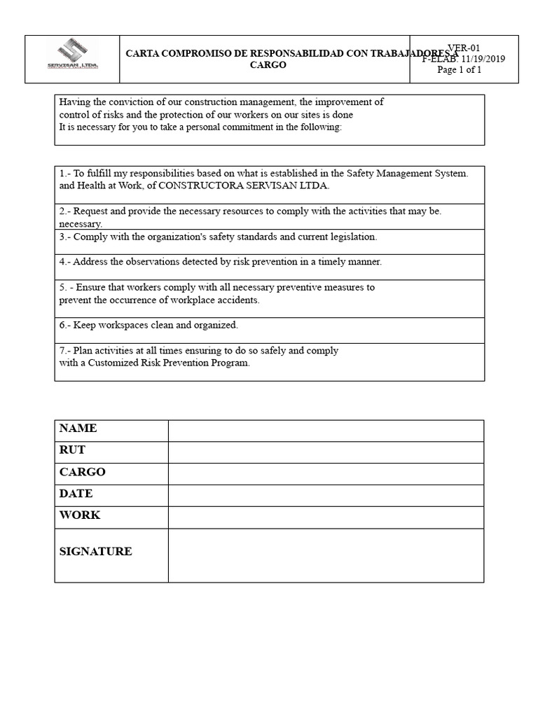 Worker Safety Commitment Agreement | PDF