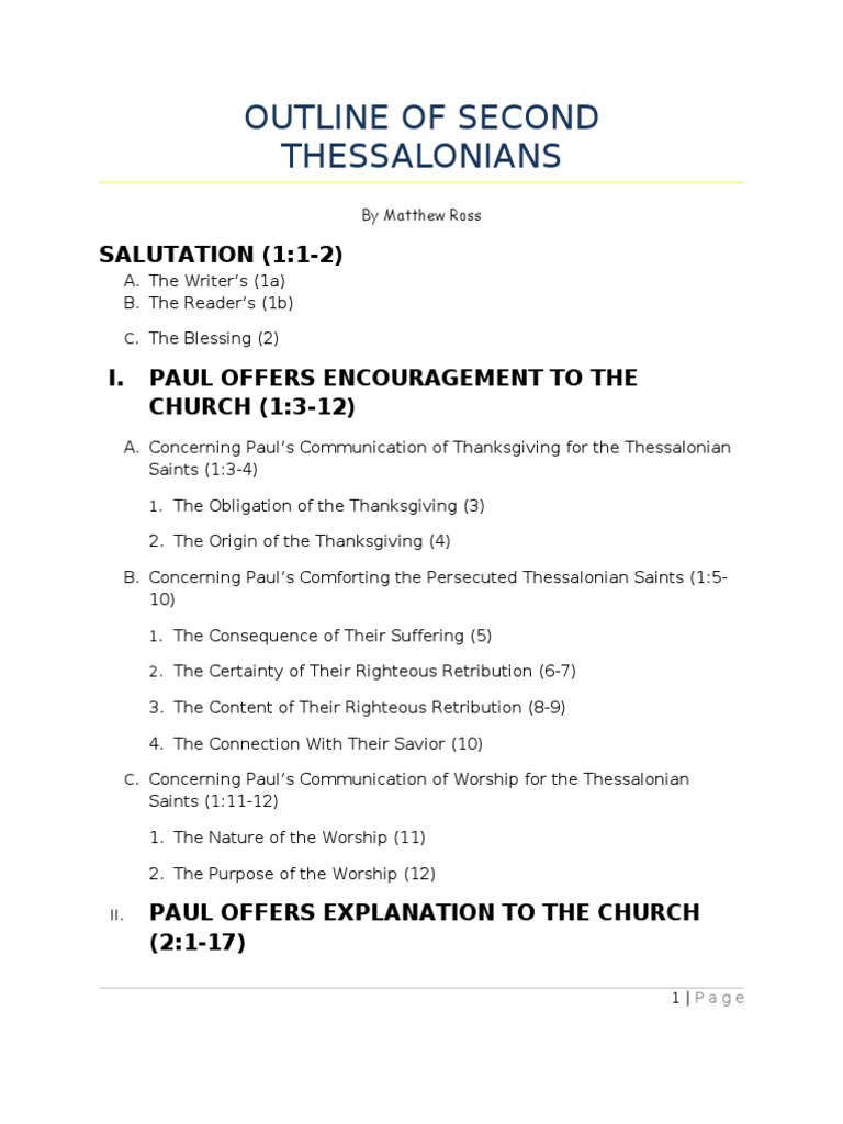 Outline of Second Thessalonians - 2 | PDF | Paul The Apostle ...