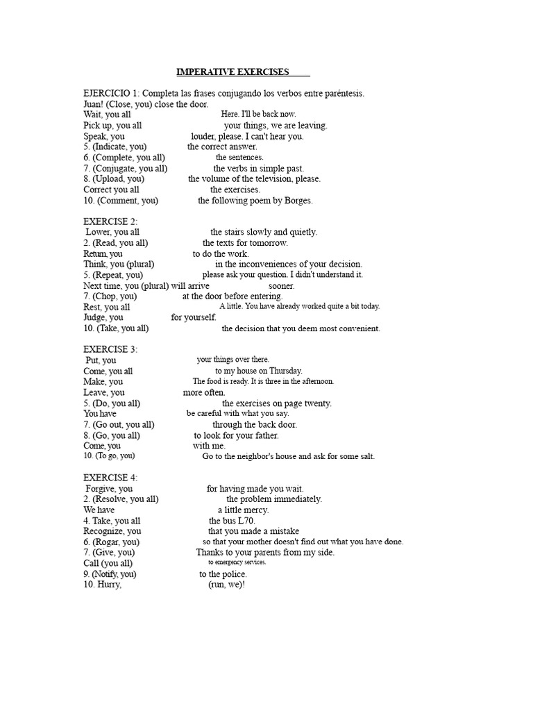Imperative Exercises | PDF | Grammatical Conjugation | Grammar
