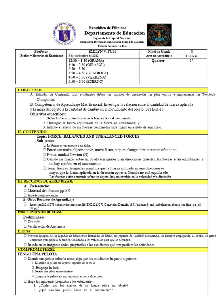 Fuerzas Equilibradas y Desequilibradas | PDF | Fuerza | Pelota