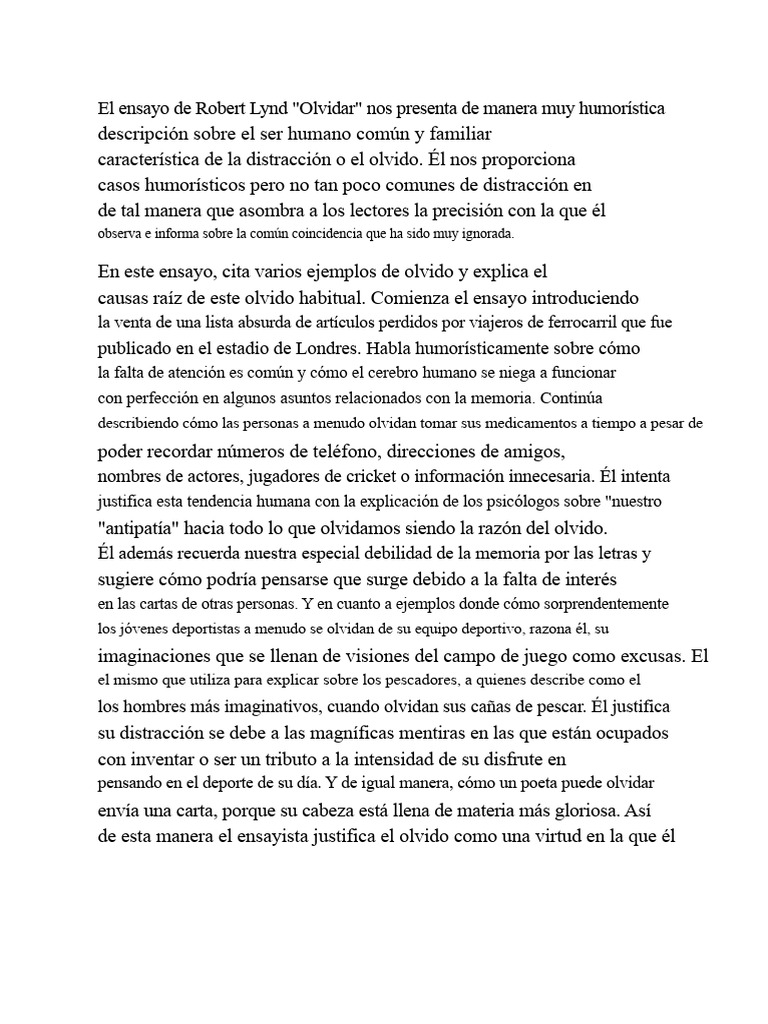 Robert Lynd - Resumen Del Olvido | PDF