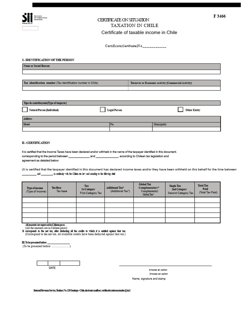 Tax Certificate for Chile Income Tax | PDF | Taxes | Income Tax