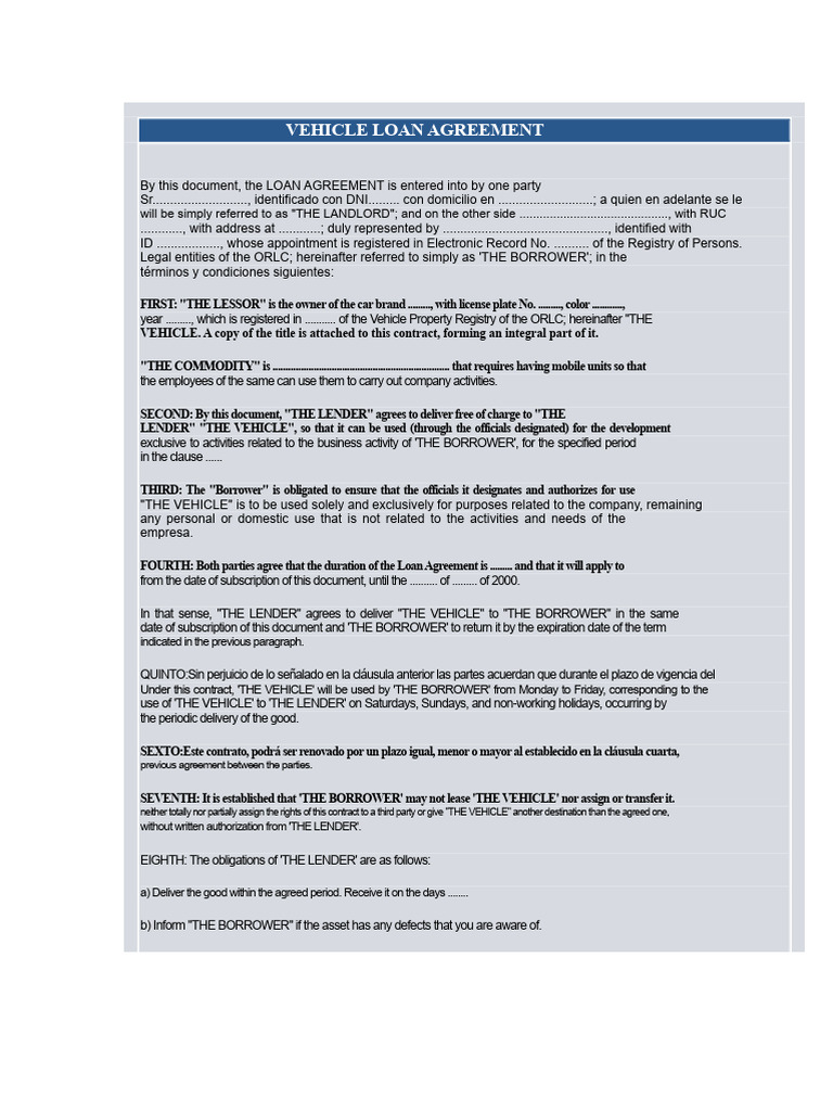 Vehicle Loan Agreement | PDF | Loans | Insurance