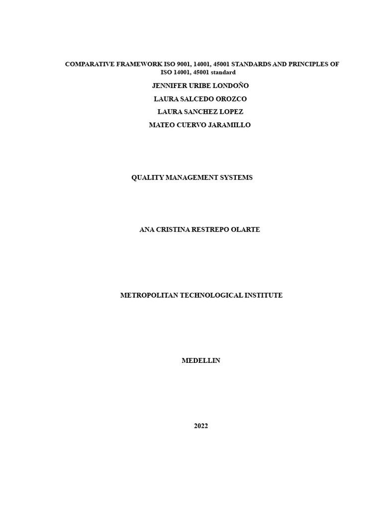 ISO 9001, 14001, 45001 Standards Comparison | PDF | Quality Management ...