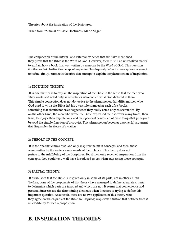 Theories About The Inspiration of The Scriptures | PDF | Biblical ...
