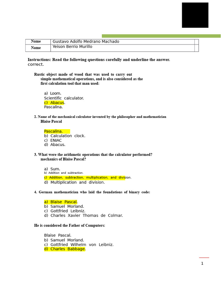 Questionnaire On The History and Classification of Computers | PDF ...