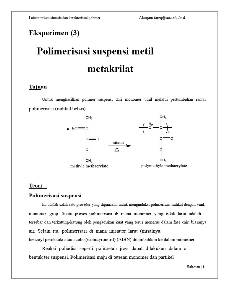 Sintesis Polimer Metil Metakrilat | PDF