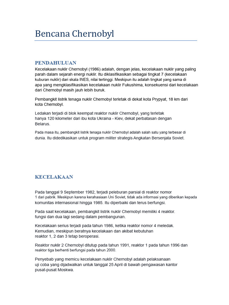 Kecelakaan Nuklir Chernobyl 1986: Dampak dan Penyebab | PDF