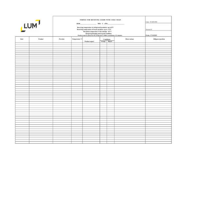 Cold Chain Goods Receipt Format | PDF