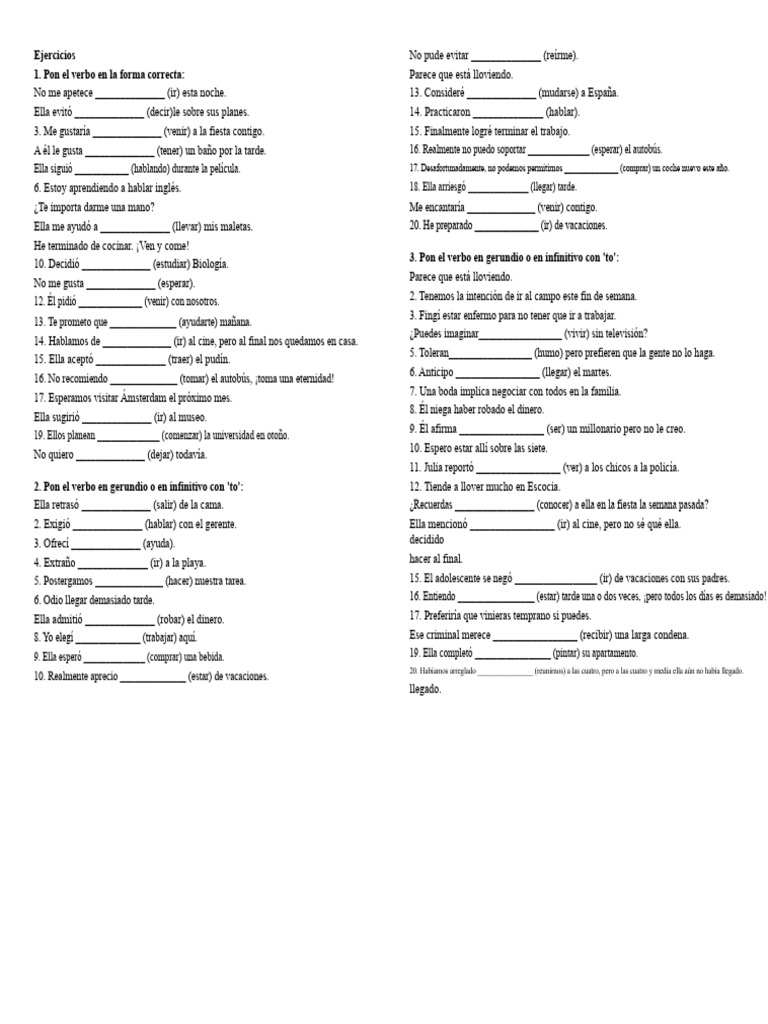 Ejercicios de Gerundio o Infinitivo. | PDF | Verbo