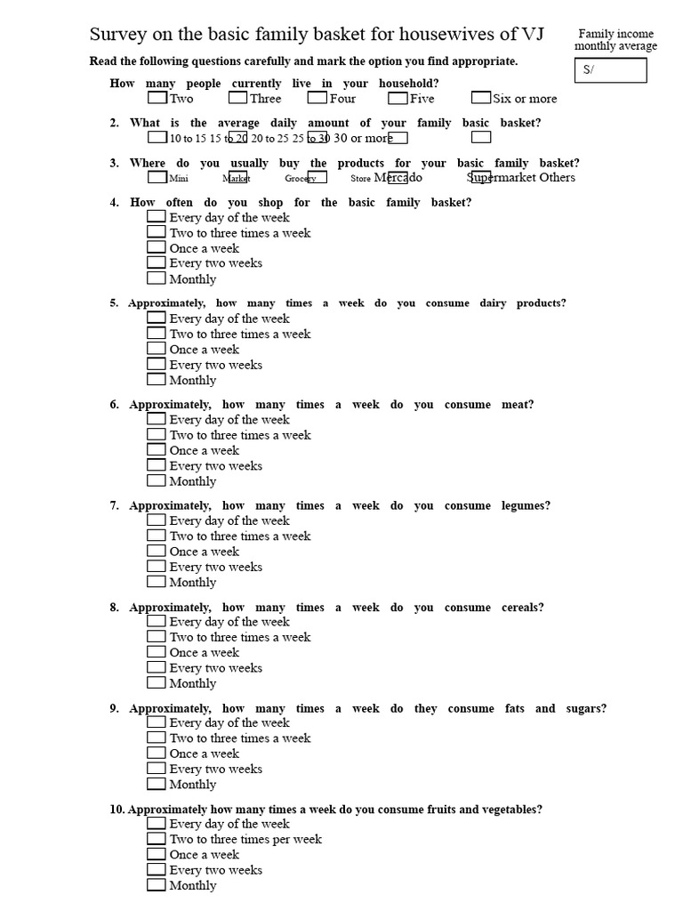 Family Income Survey for Housewives | PDF