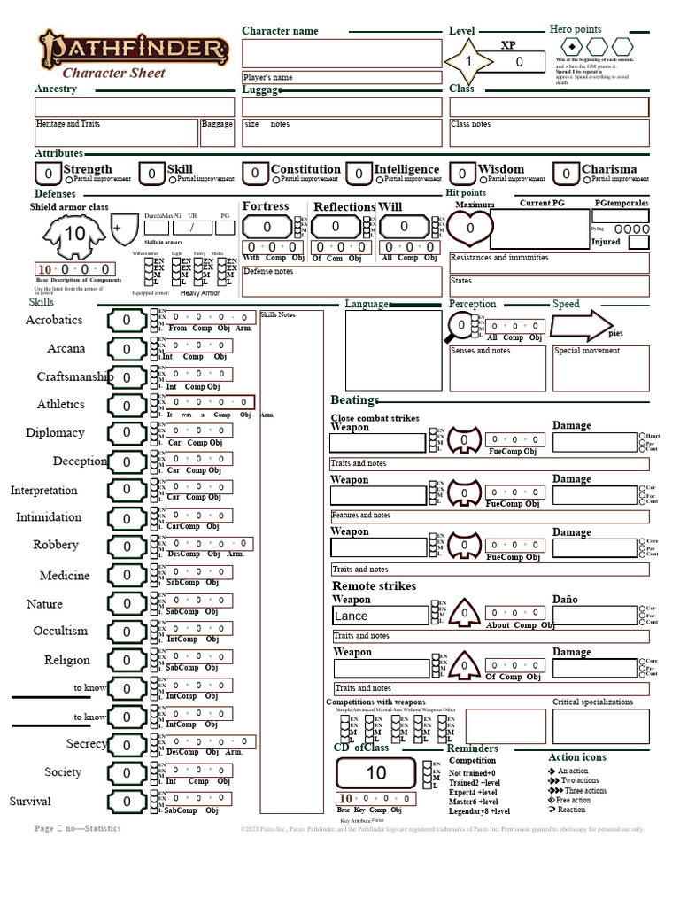 Pathfinder Character Sheet Template | PDF | Role Playing Games | D20 System