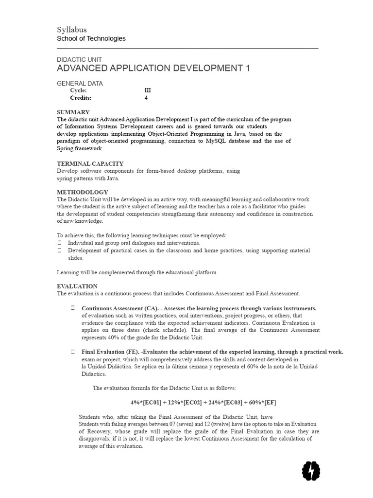 Syllabus of Advanced Application Development 1 | PDF | Class (Computer ...