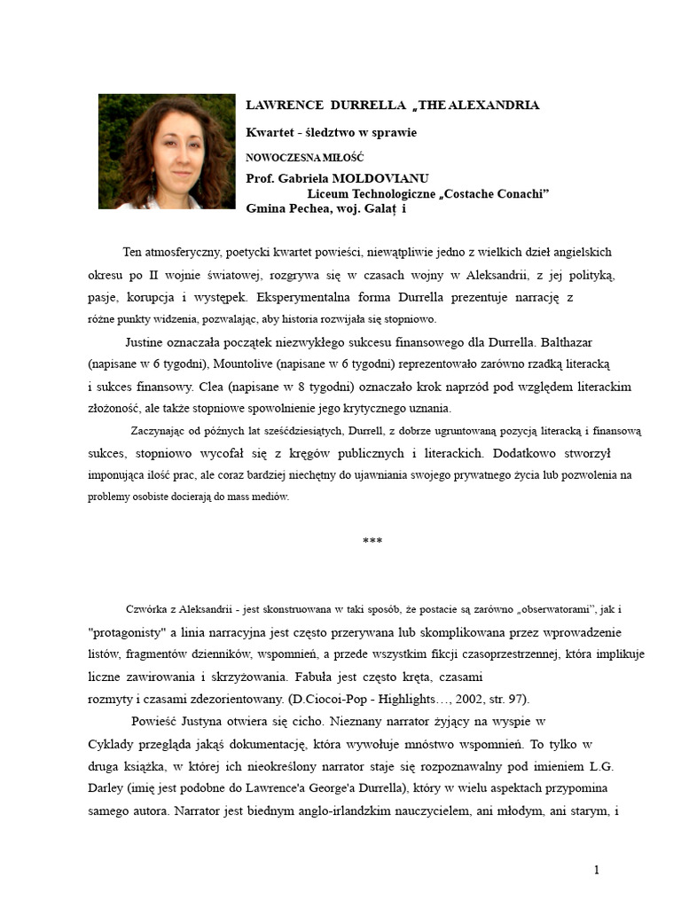 Czwórka Aleksandryjska Autorstwa Lawrence'a Durrella | PDF