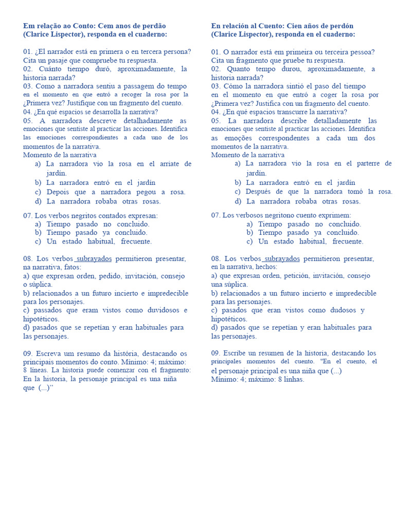 Actividad Cuento cien años de perdón | PDF