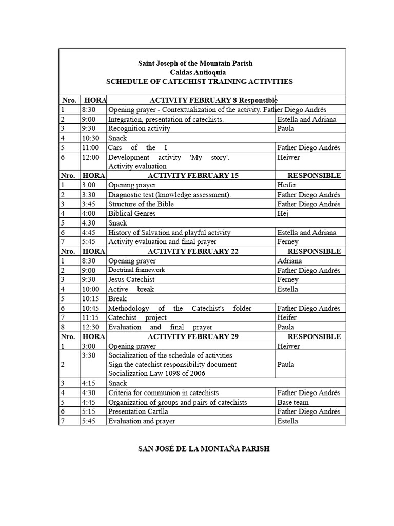 SCHEDULE OF ACTIVITIES (2).docx | PDF | Christian Worship And Liturgy ...