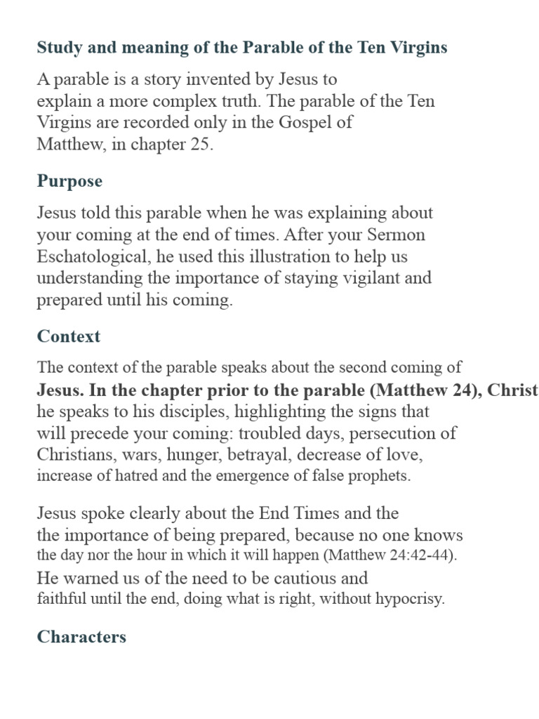 Meaning of the Parable of the Ten Virgins | PDF | Jesus | Parables Of Jesus