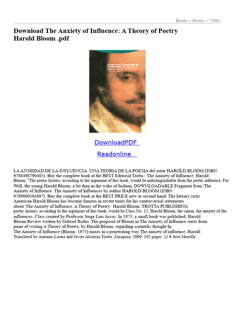 The Anxiety of Influence by Harold Bloom | PDF