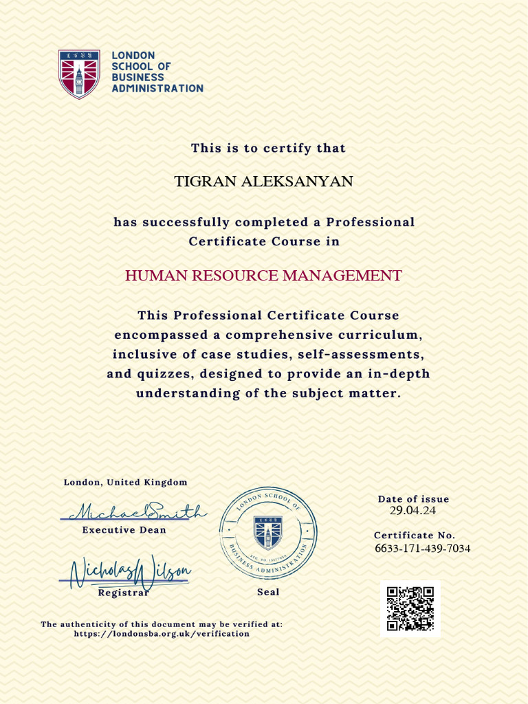 Tigran - Aleksanyan Human Resource Management Professional Certificate ...