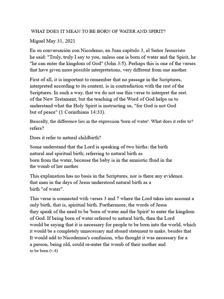 What Does It Mean To Be Born of Water and of The Spirit | PDF | Born ...