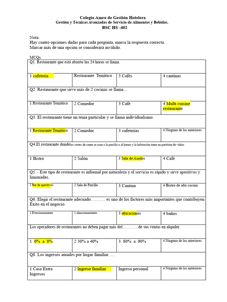 Examen Final de Preguntas de Opción Múltiple de Adc FNB | PDF ...