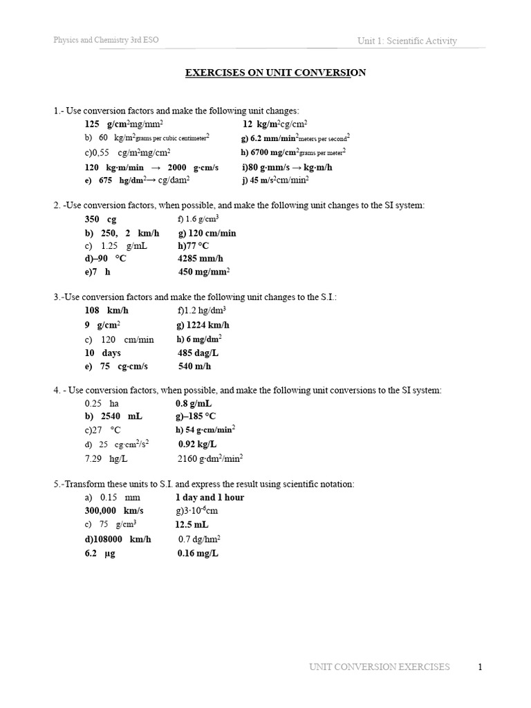 Conversion Factors Exercises-2 | PDF | International System Of Units ...