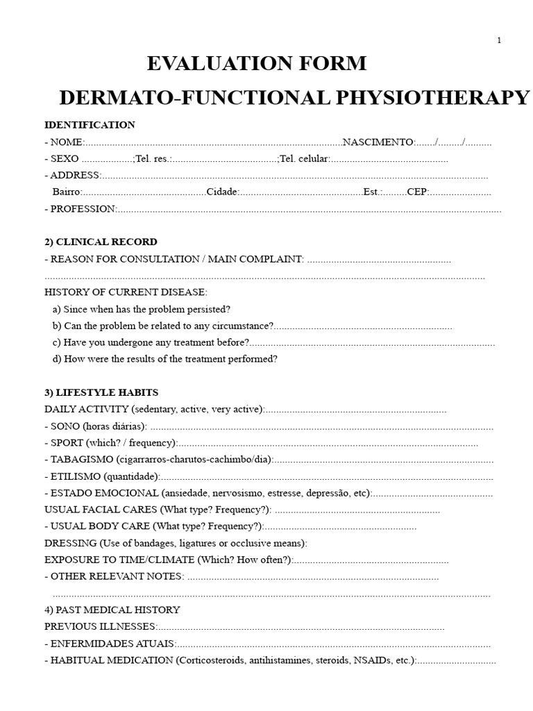 General Evaluation Form | PDF | Cirurgia plástica | Pele