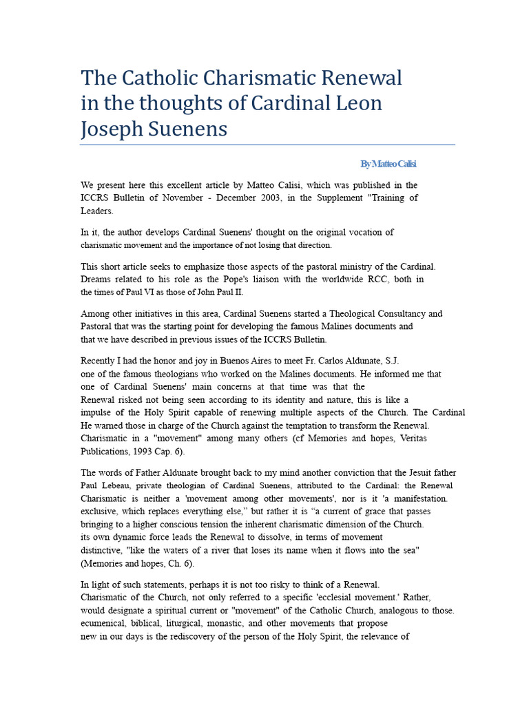 The Catholic Charismatic Renewal in The Thought of Cardinal Leon Joseph ...