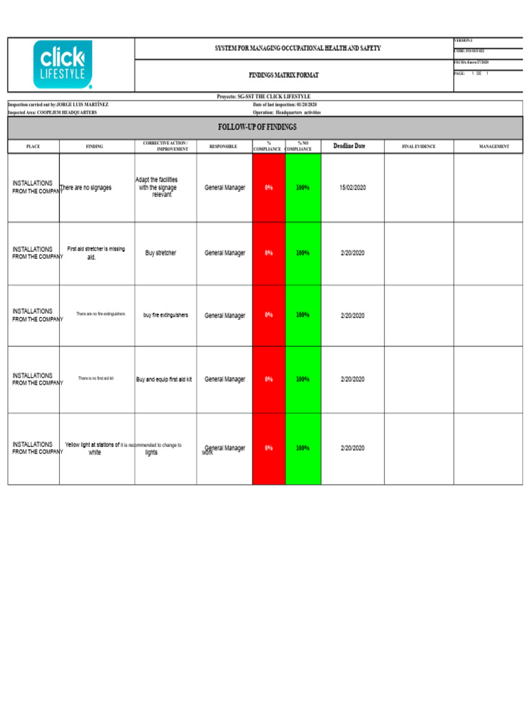 Findings Matrix Format | PDF | Safety