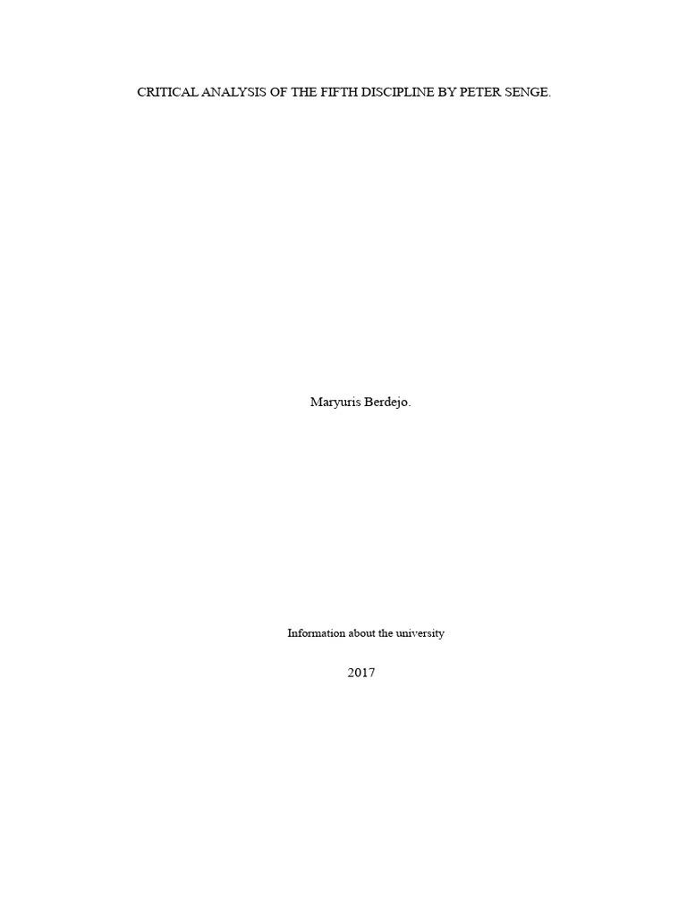 Critical Analysis of Senge's Fifth Discipline | PDF | Thought ...