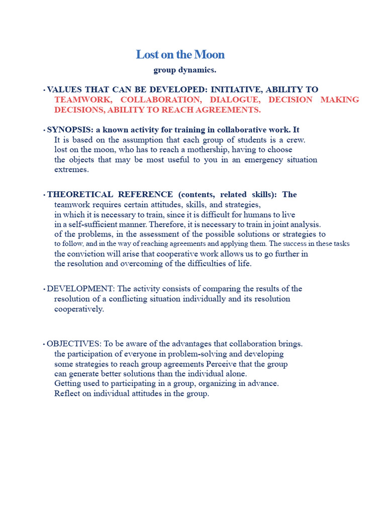 Group Dynamics Lost on the Moon | PDF | Moon | Decision Making