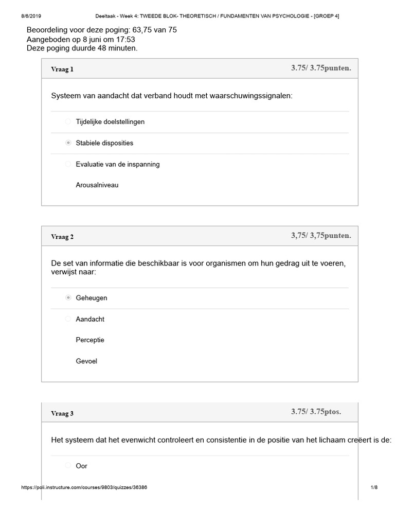 Examen Week 4 Basisprincipes Van Psychologie | PDF