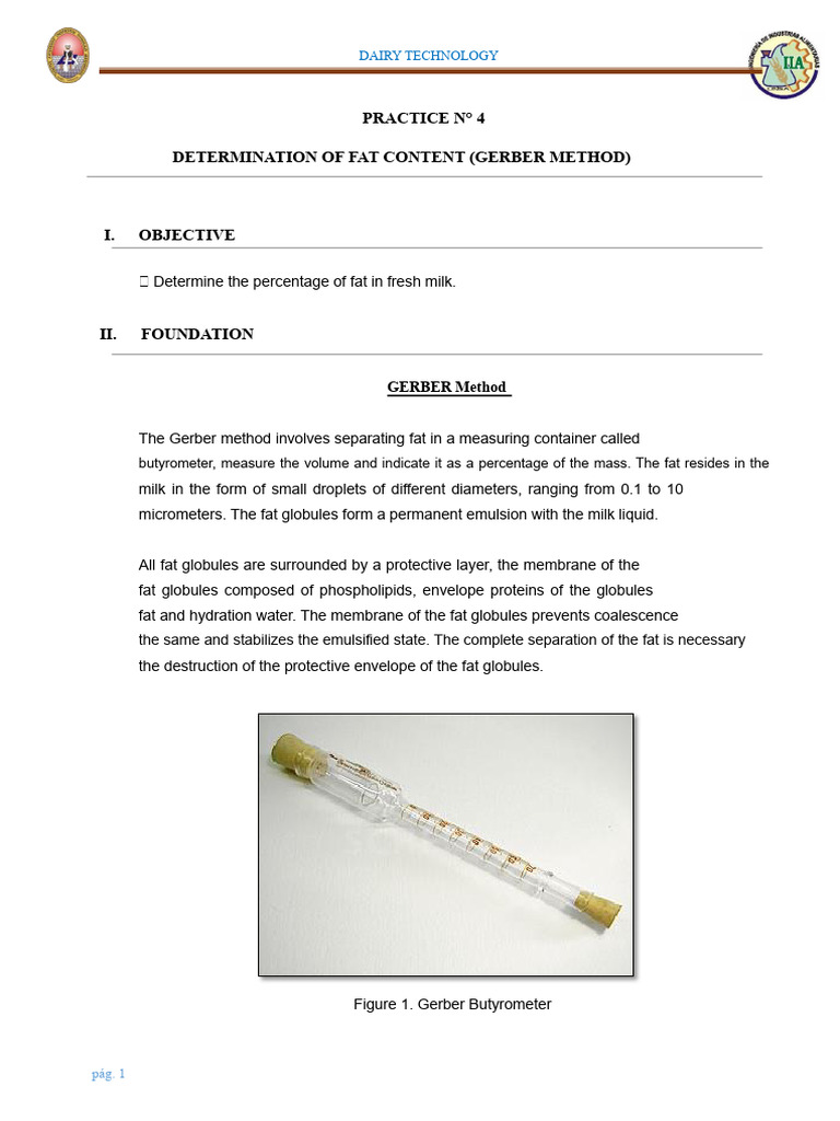 Gerber Method for Milk Fat Analysis | PDF | Milk | Emulsion