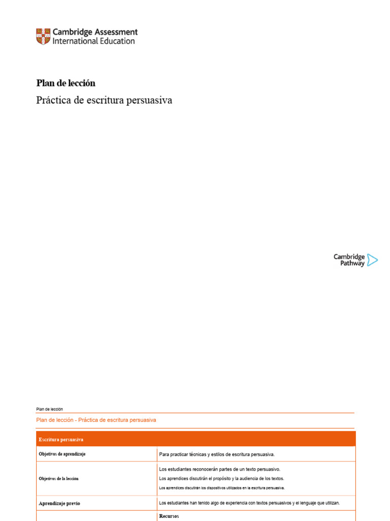 Plan de Lección de Escritura Persuasiva | PDF | Ensayos | Aprendizaje